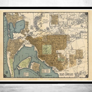 Old Map San Diego California 1920 Vintage Poster Wall Art | Etsy