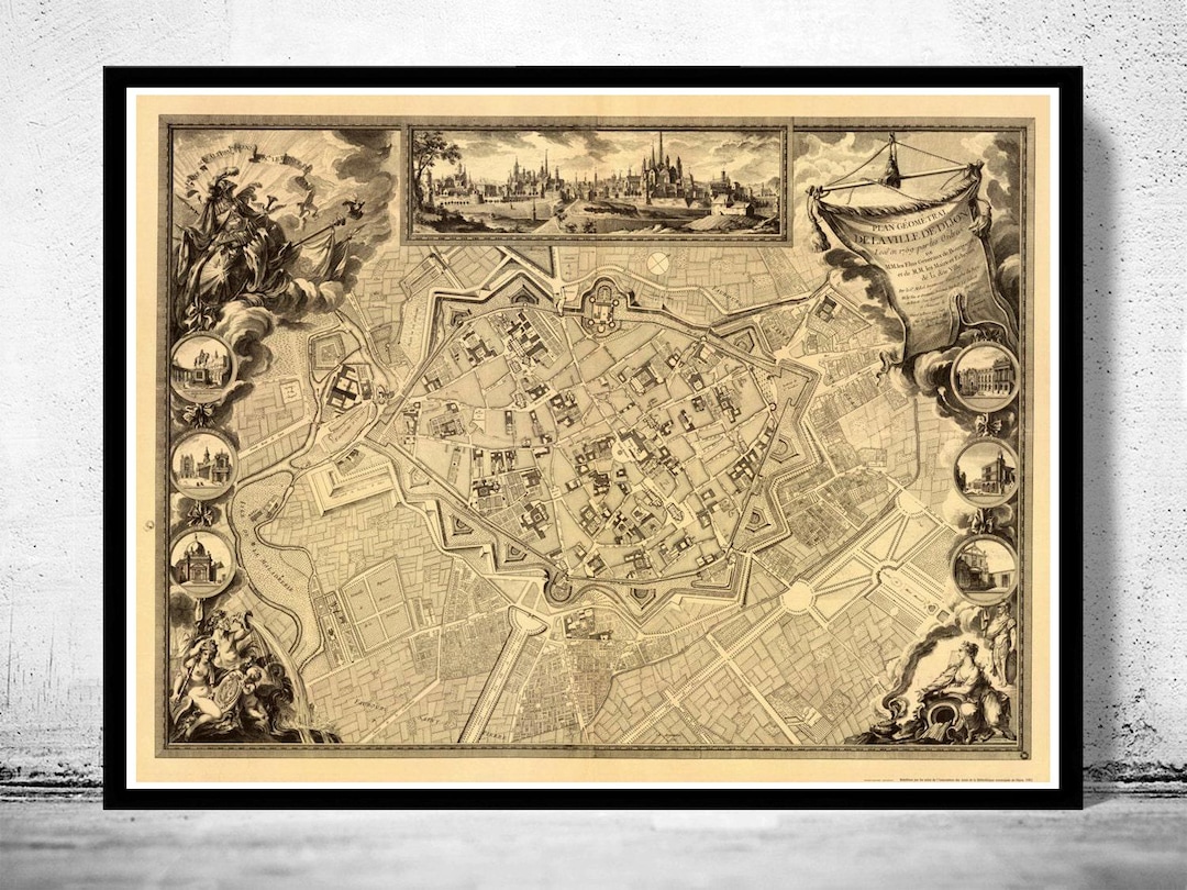 Old Map of Dijon 1759 Vintage Map | Vintage Map Wall Art Print | Large ...
