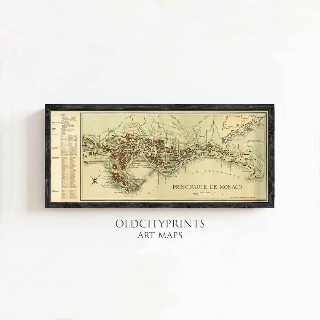 Old Map of Monaco Principality 1943 Principaute De Monaco Vintage Map ...