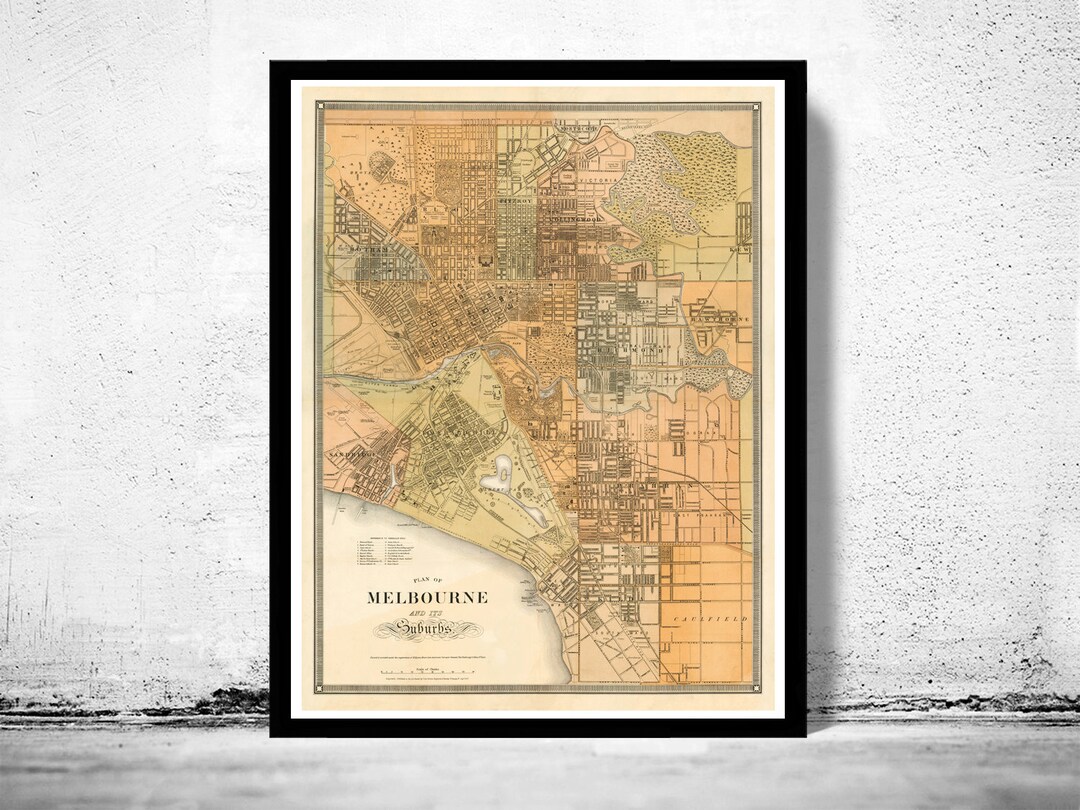 Old Map of Melbourne 1879 Australia Vintage Map | Vintage Poster Wall ...