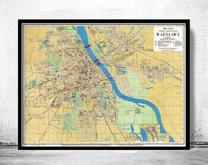 Warsaw Map 1772, Old Map of Warsaw, Poland in High Resolution Prints up ...