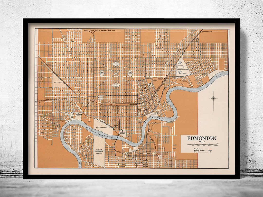 Old Map of Edmonton Canada 1915 Vintage Map Vintage Poster Wall Art ...