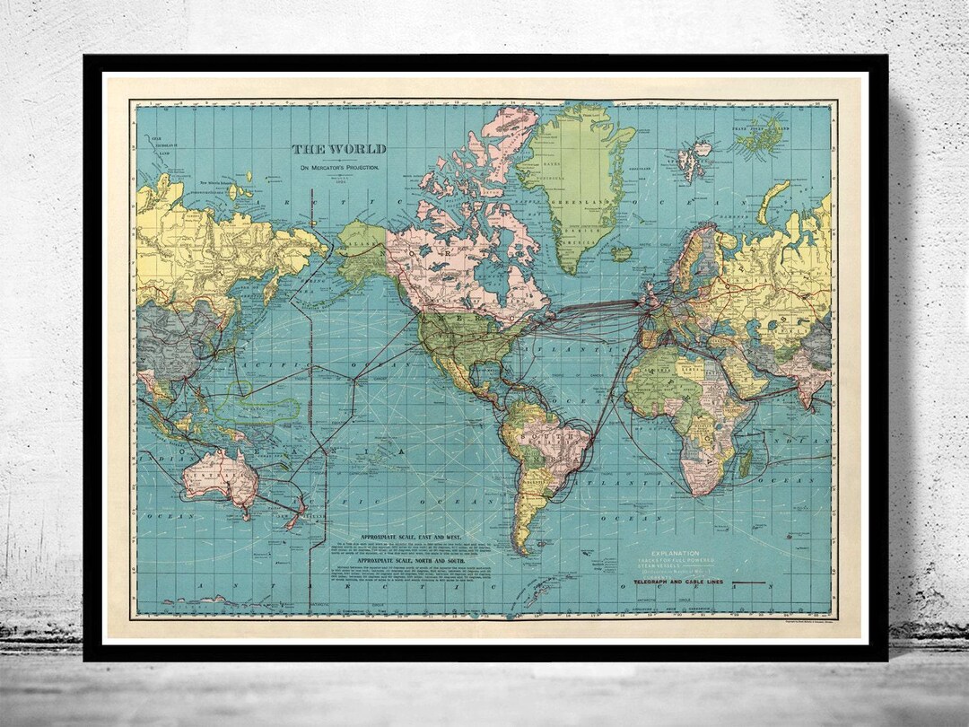 World Map Vintage Atlas 1924 Mercator Projection | World Map Gift World ...