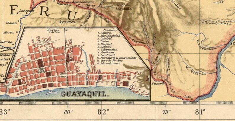 Old Map of Ecuador 1894 Equator Republic Vintage Map Vintage - Etsy