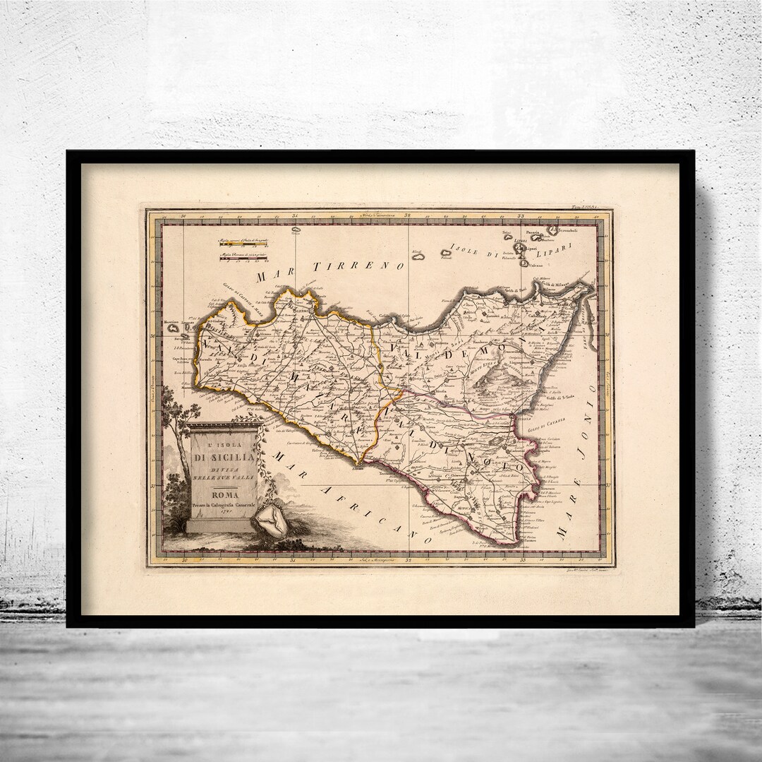 Old Map of Sicily Sicilia Italy 1790 Vintage Map | Vintage Poster Wall ...