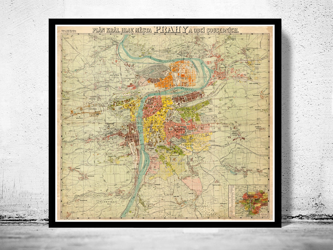 Old Map of Prague 1900 Czech Republic Vintage Map Vintage Poster Wall ...
