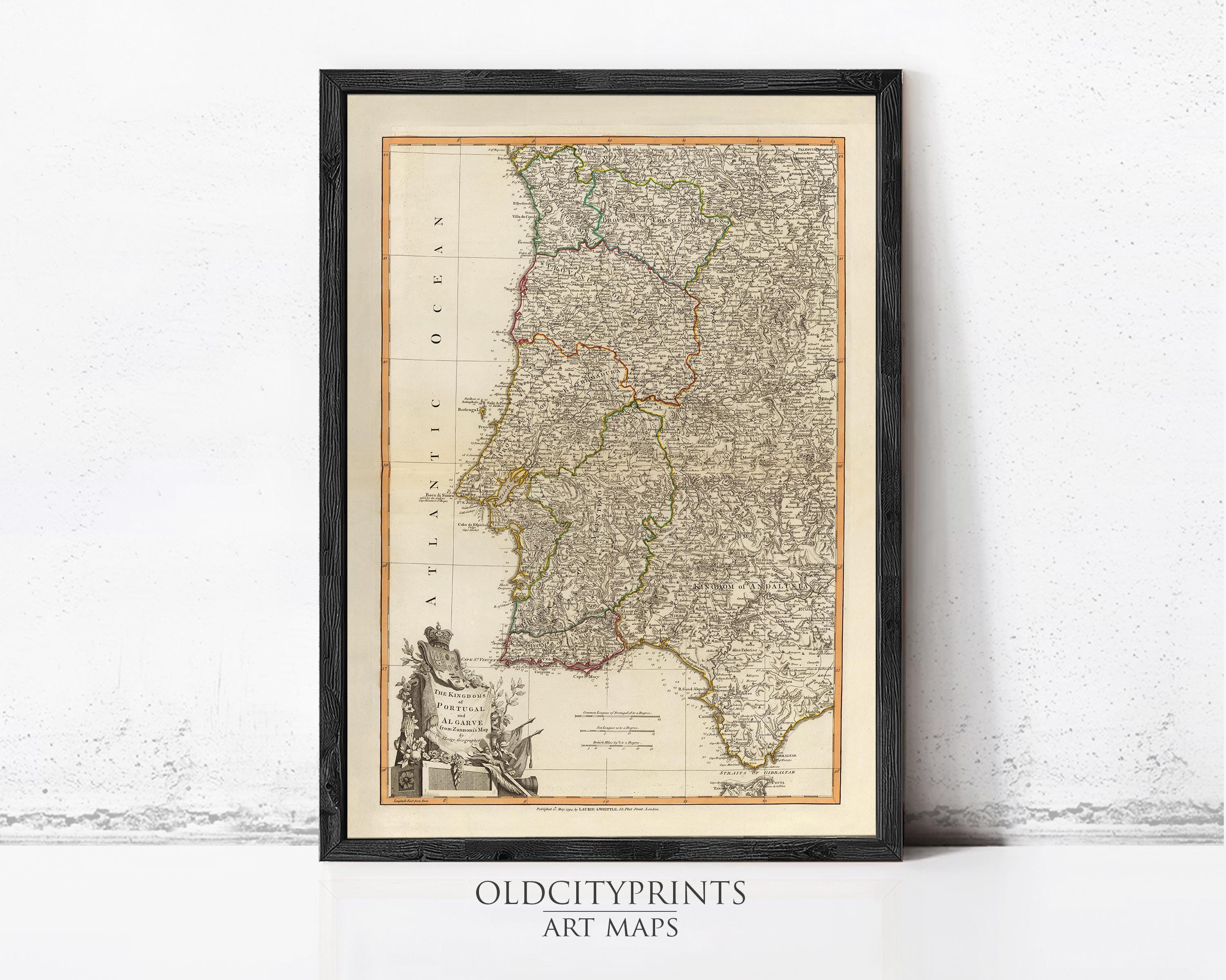 Old Map of Portugal 1794 Mapa De Portugal Portuguese Map | Wall Map ...