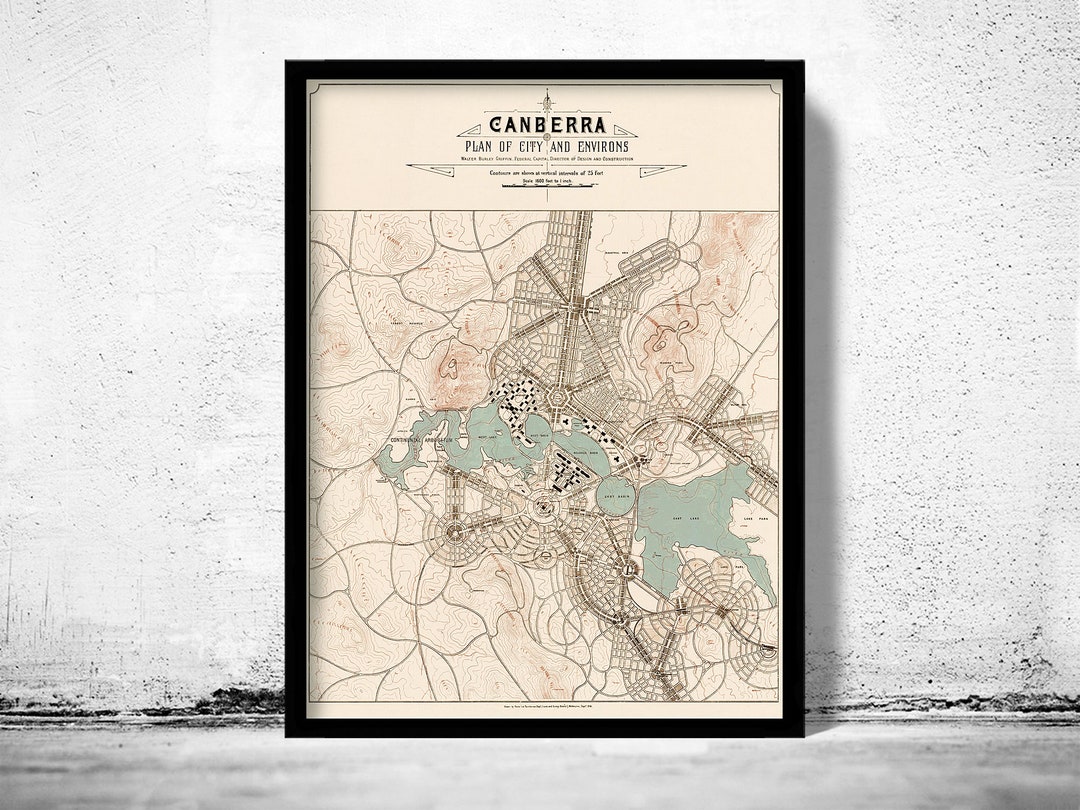 Old Map of Canberra City Australia 1918 Vintage Map Vintage Poster Wall ...