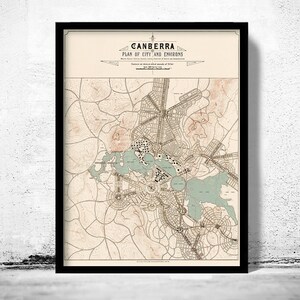Old Map of Canberra City Australia 1918 Vintage Map Vintage Poster Wall ...