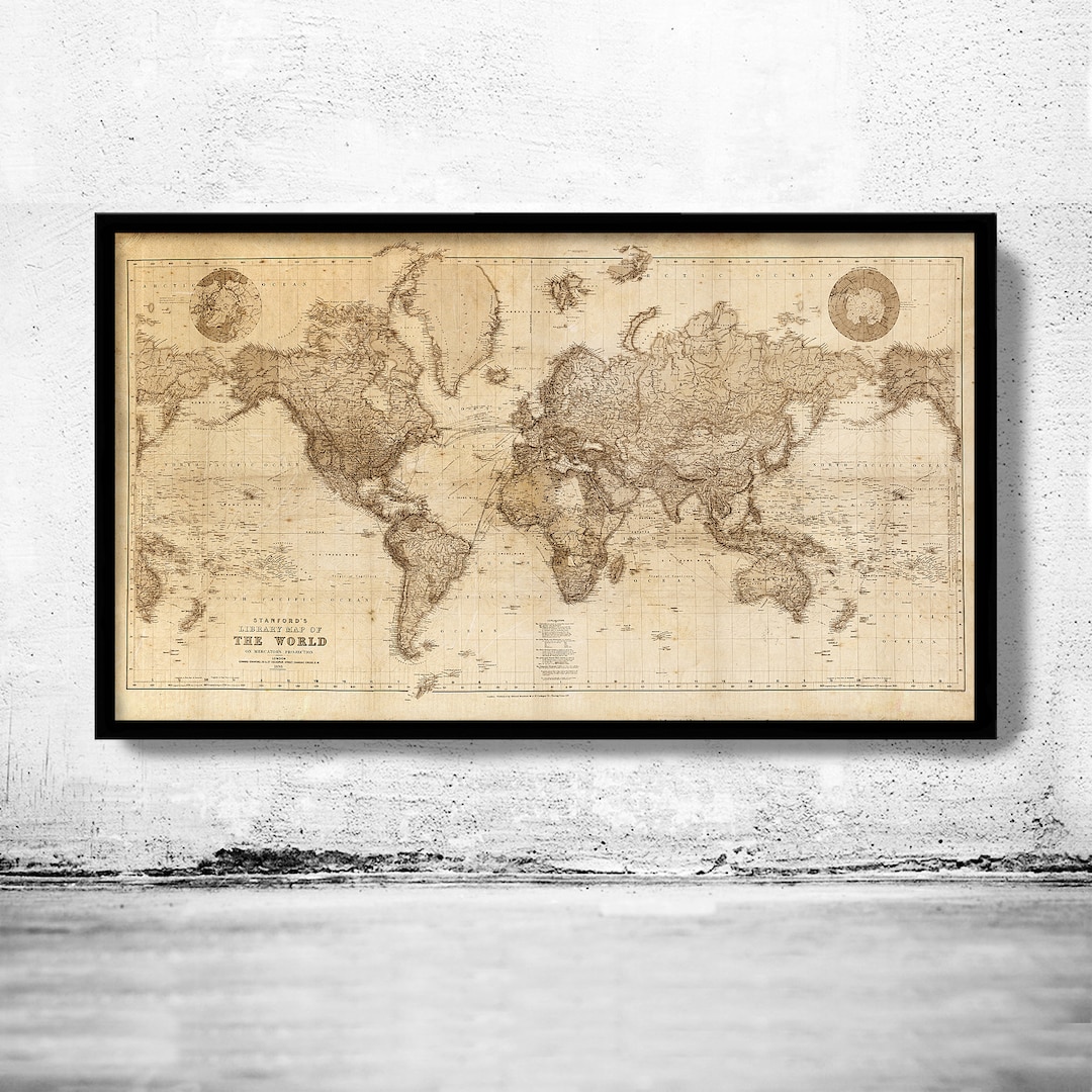 Beautiful World Map Vintage Atlas 1898 Mercator Projection SEPIA World ...