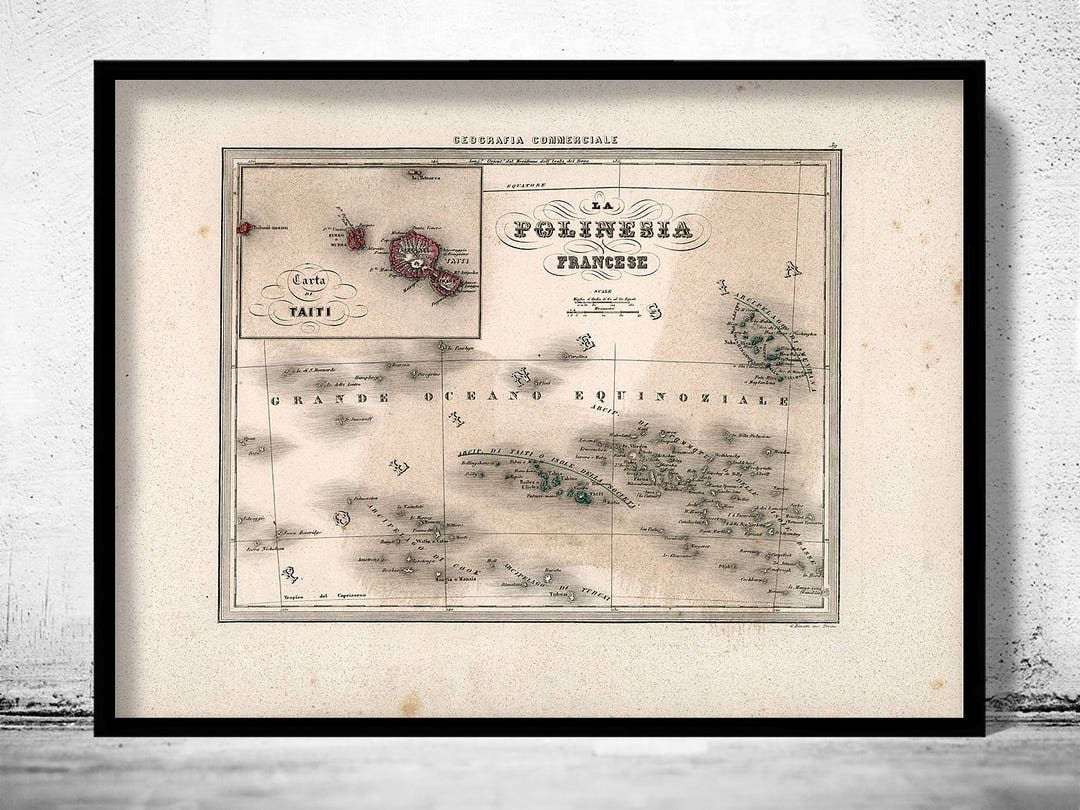 Old French Polynesia Map Antique 1858 Vintage Poster Wall Art Print ...