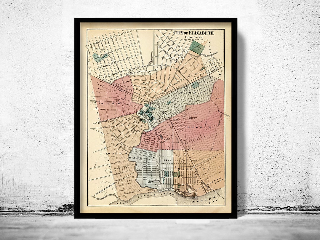 Old Map of Elizabeth New Jersey 1872 Vintage Map Elisabeth City Vintage ...
