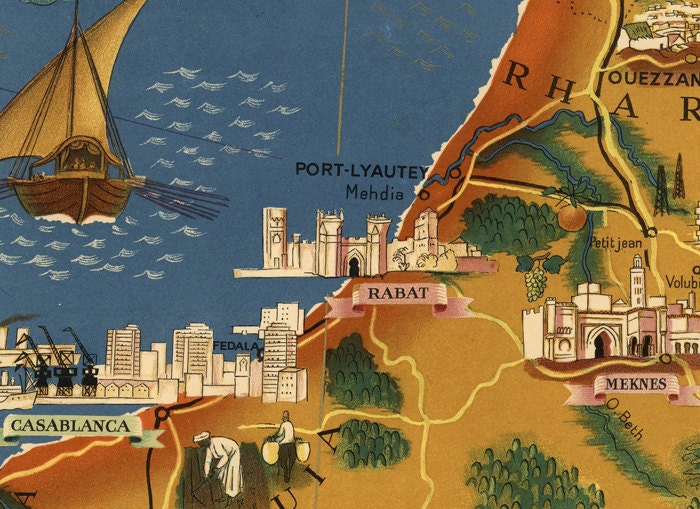Old Map Of Morocco Le Maroc Vintage Map | Vintage Poster Wall Art Print ...