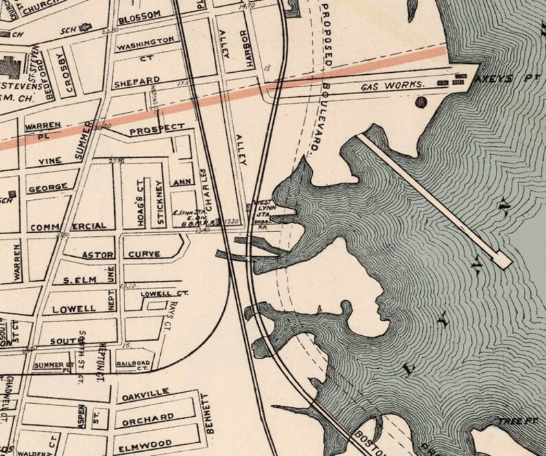 Old Map of Lynn 1891 Massachusetts Vintage Poster Wall Art | Etsy