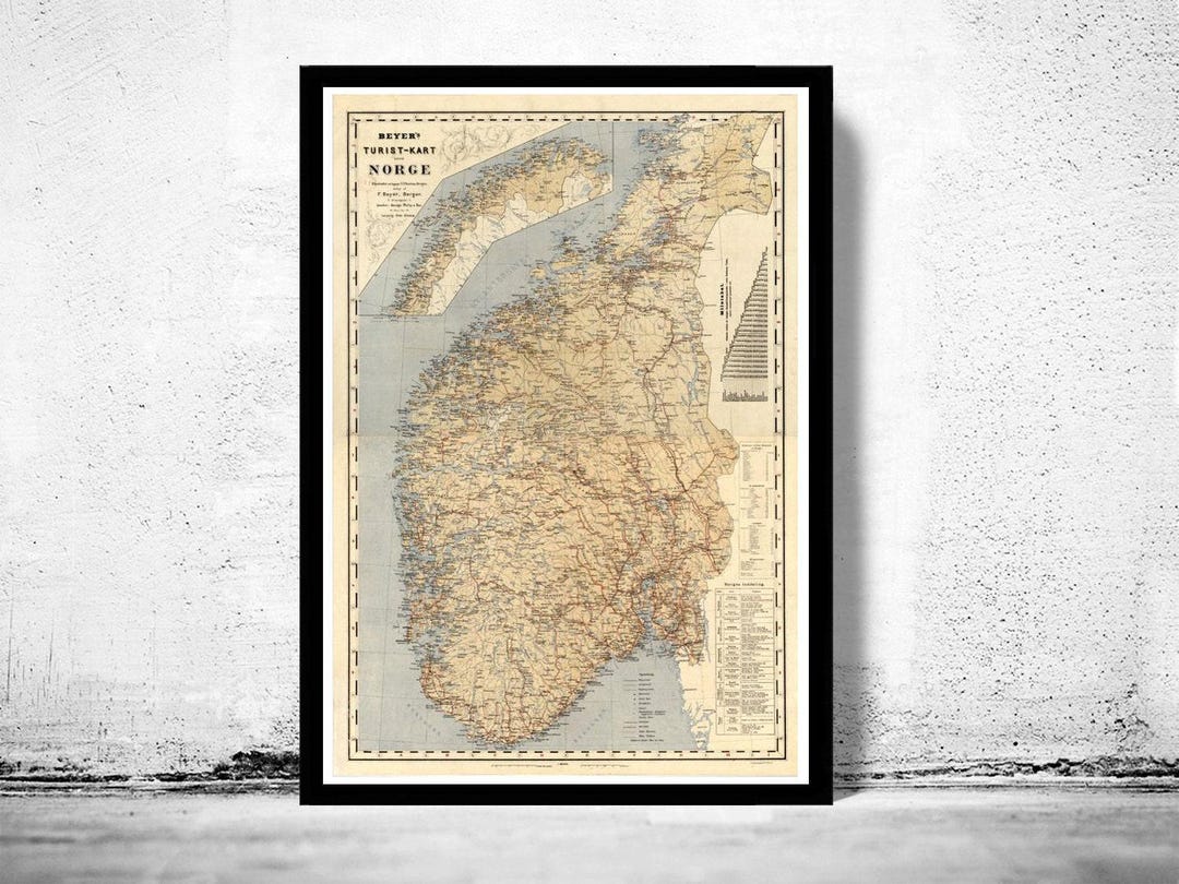 Old Map of Norway 1889 Vintage Map | Vintage Map Wall Art Print | Large ...