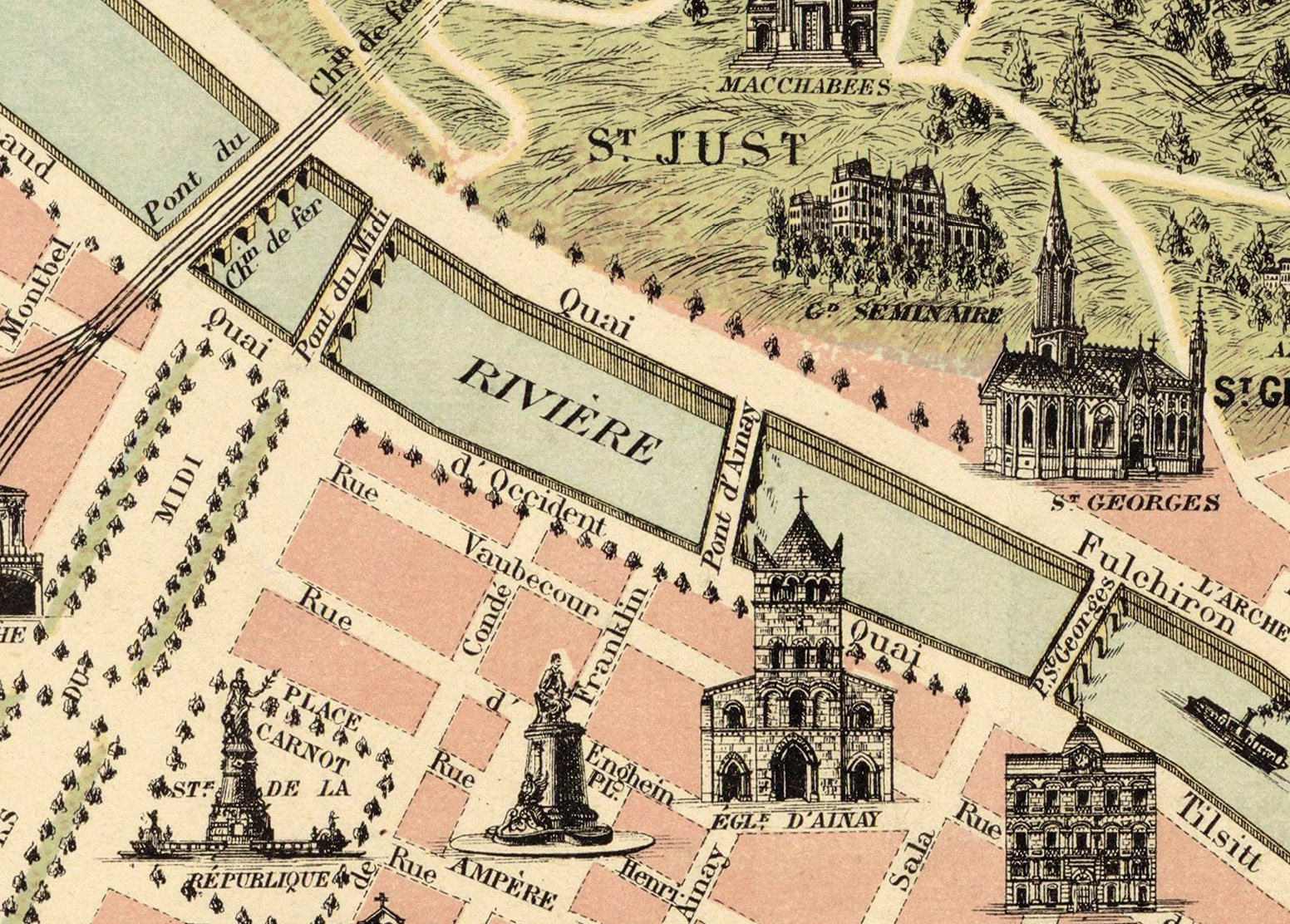 Old Map of Lyon Monumental France 1894 Vintage Map of Lyon | Etsy