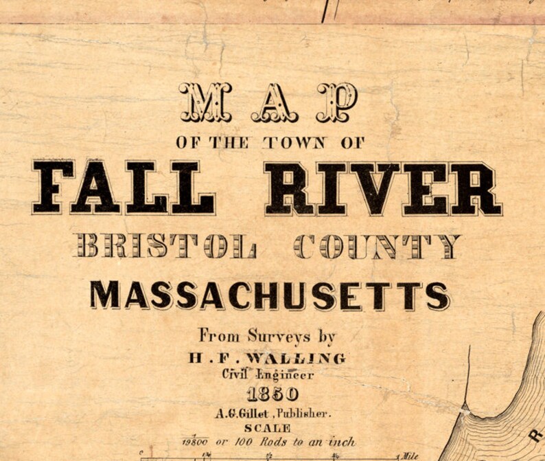 Old Map of Fall River 1850 Massachusetts Vintage Poster Wall - Etsy