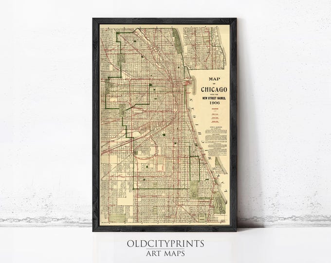 1905 CHICAGO MAP, Retro Map of Chicago Map Print, Minimalist Chicago ...