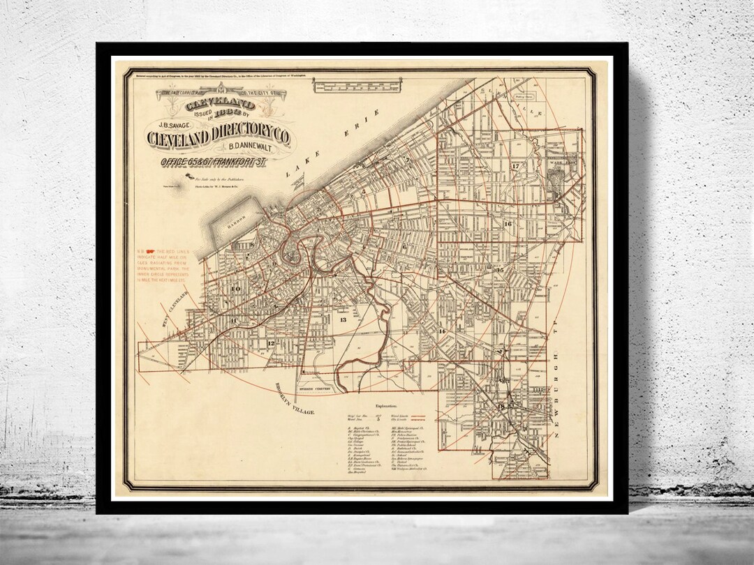 Old Map of Cleveland and Suburbs 1882 Vintage Map Vintage Poster Wall ...