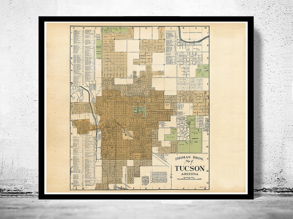 Old Map of Tucson Arizona 1947 Vintage Map Vintage Poster - Etsy