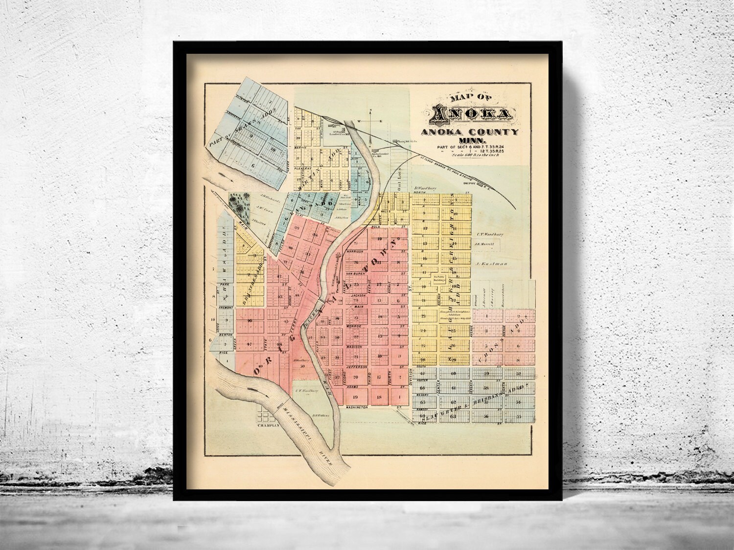 Old Map of Anoka Minnesota 1874 Vintage Map Vintage Poster - Etsy