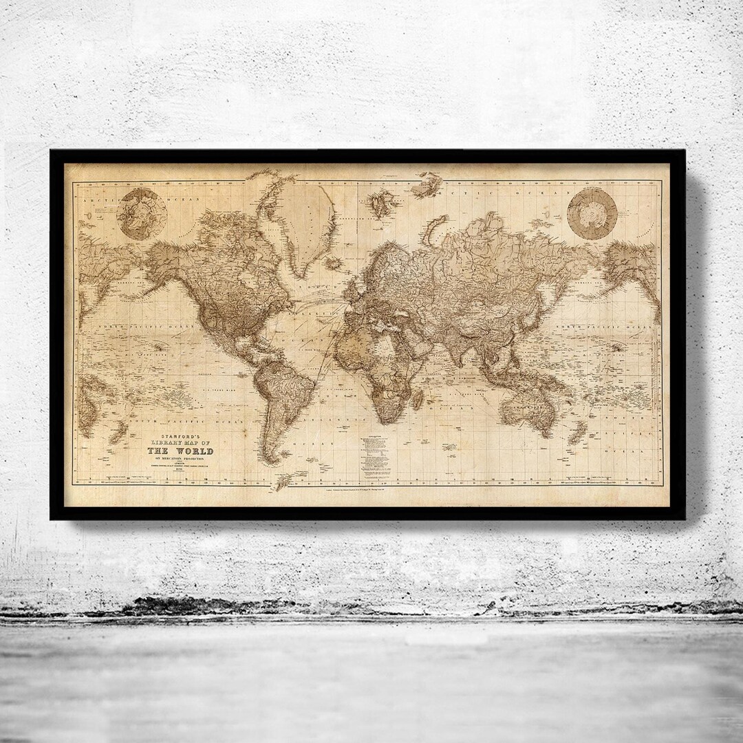Beautiful World Map Vintage Atlas 1898 Mercator Projection SEPIA ...