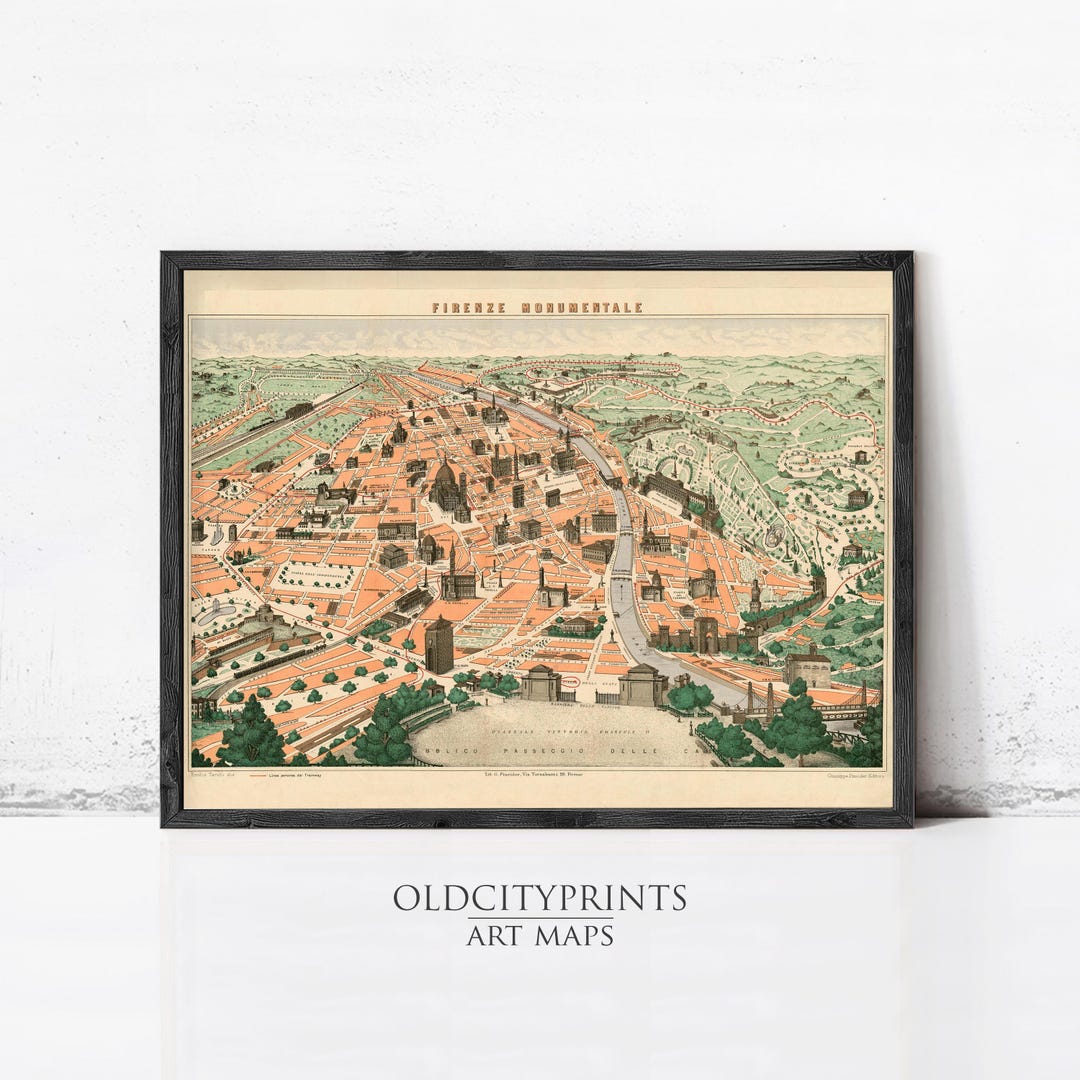 Old Map of Florence Firenze Monumentale 1910 | Wall Map Print - Etsy ...