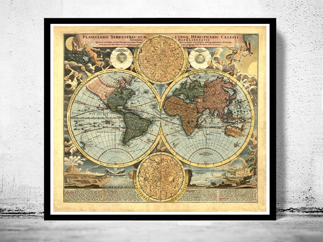 Old Map of the World 1716 Antique World Map World Map Gift World Map ...