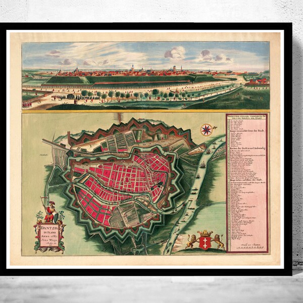 Antique Map of Gdansk - Etsy