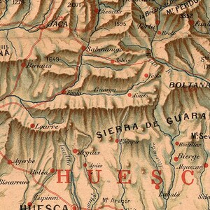 Old Map of Pyrenees Pirineus 1920 France Spain | Vintage Poster Wall ...