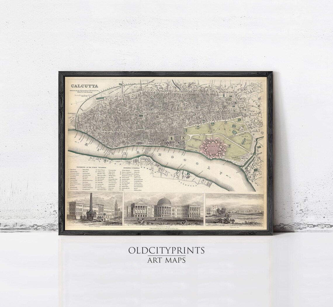 Old Map of Calcutta Kolkata India 1842 Vintage Map | Wall Map Print - Etsy