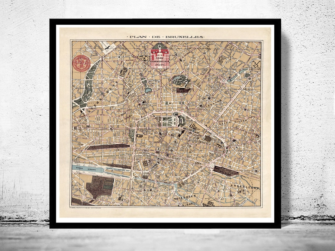 Old Map of Brussels Bruxelles Belgium 1924 Vintage Map | Vintage Poster ...
