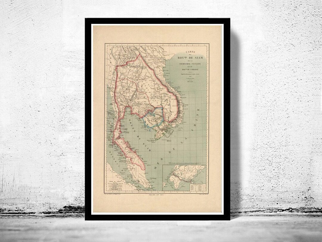 Old Map of Thailand Old Siam 1869 Vintage Map | Vintage Map Wall Art ...