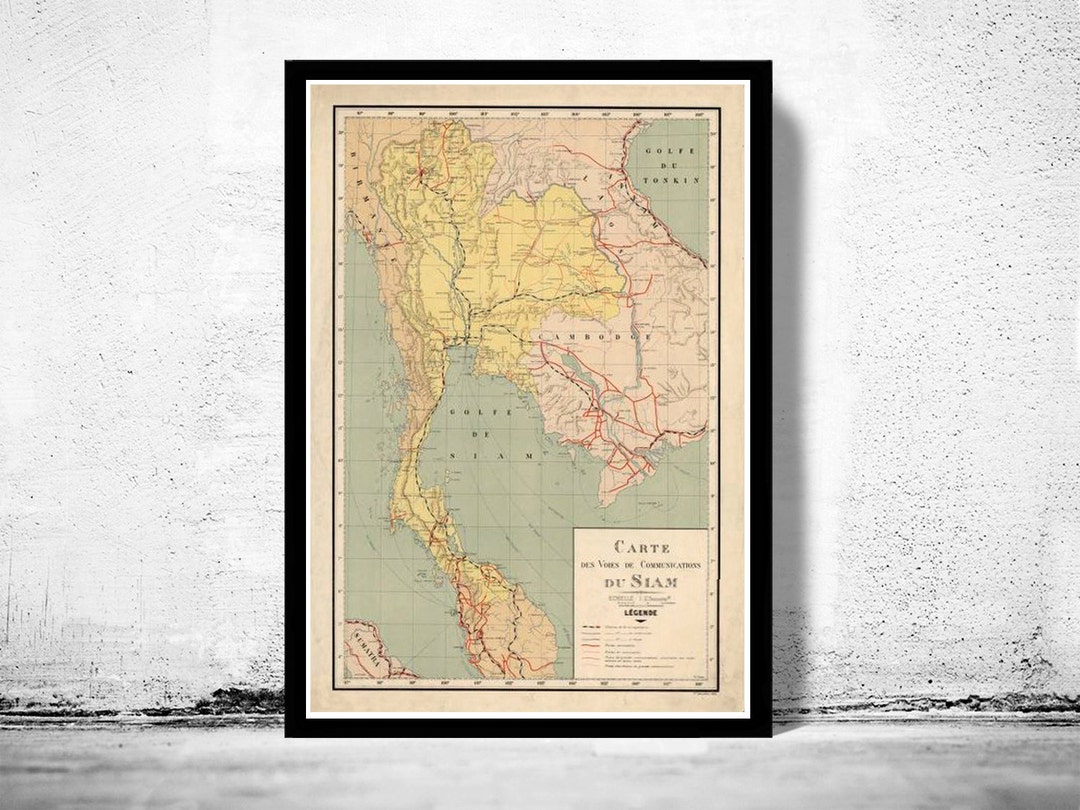 Old Map of Thailand 1932 Old Siam Vintage Map Vintage Poster Wall Art ...
