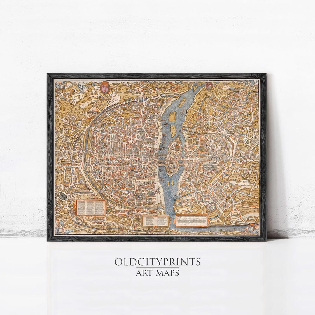Beautiful Old Map of Paris 1550 France Vintage Paris Plan | Wall Map ...