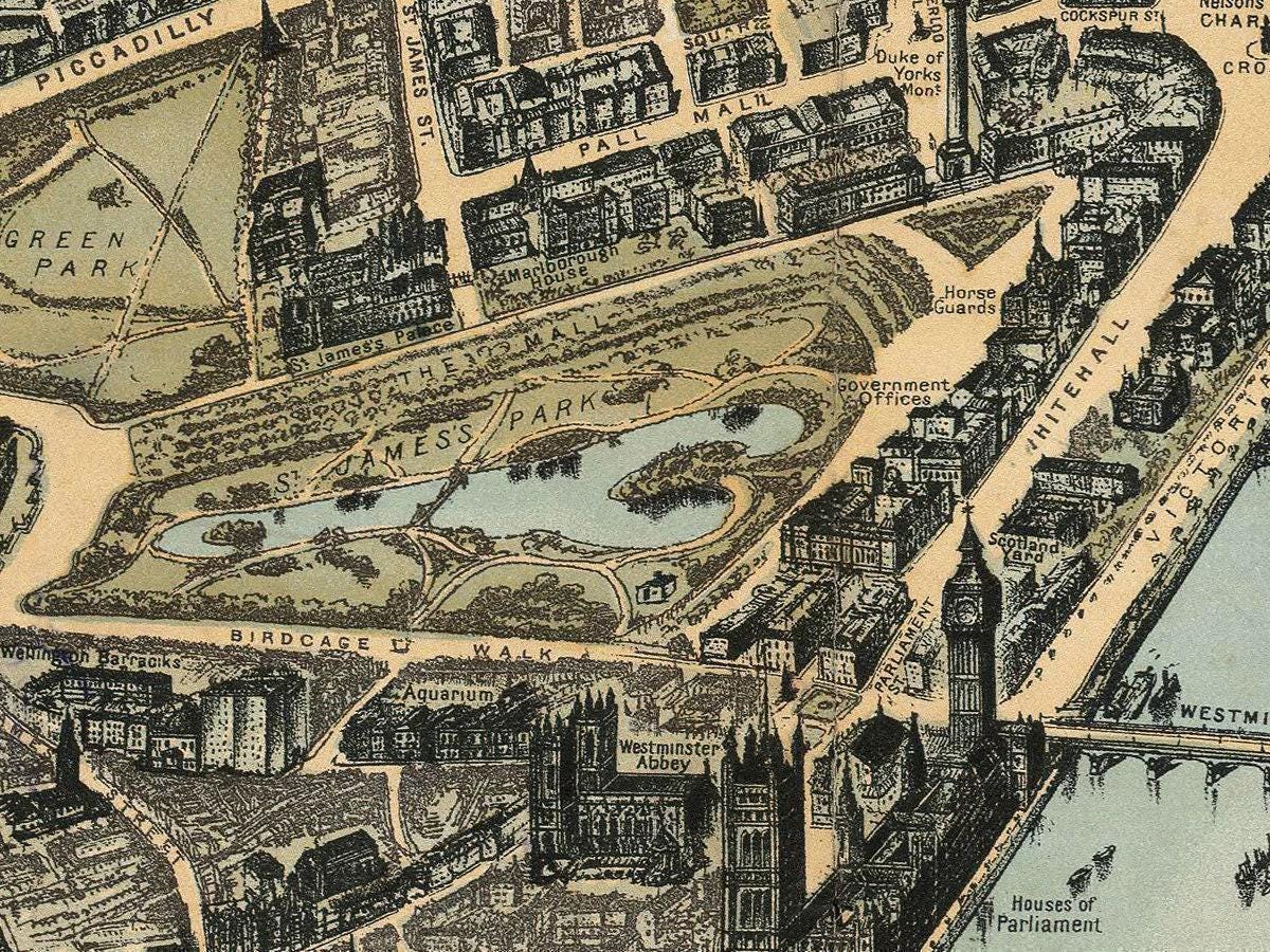 Old Map of London 1892 Birdseye View London Vintage Map | Wall Map ...