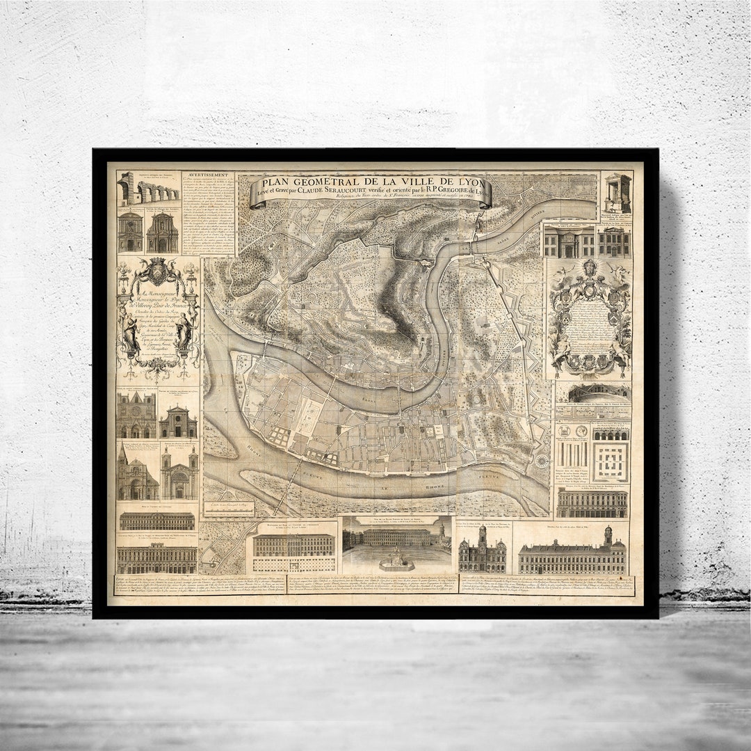 Old Map of Lyon France 1740 Vintage Map of Lyon Vintage Poster Wall Art ...