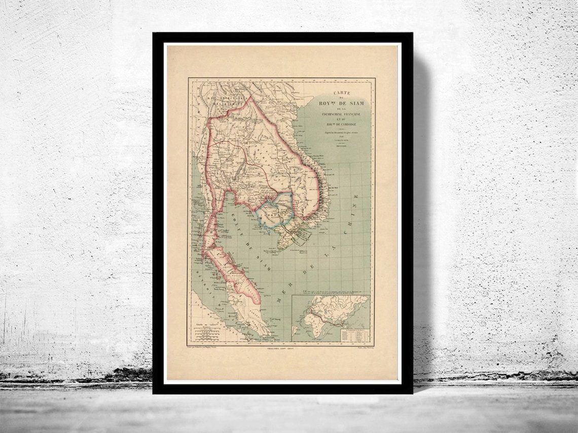 Old Map of Thailand Old Siam 1869 Vintage Poster Wall Art | Etsy