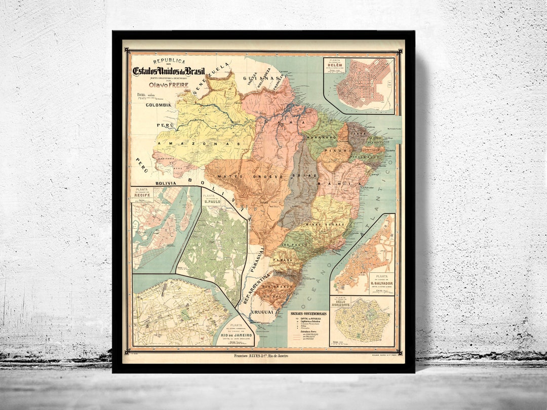 Old Map Brazil 1921 Mapa Do Brasil Vintage Map | Vintage Poster Wall ...