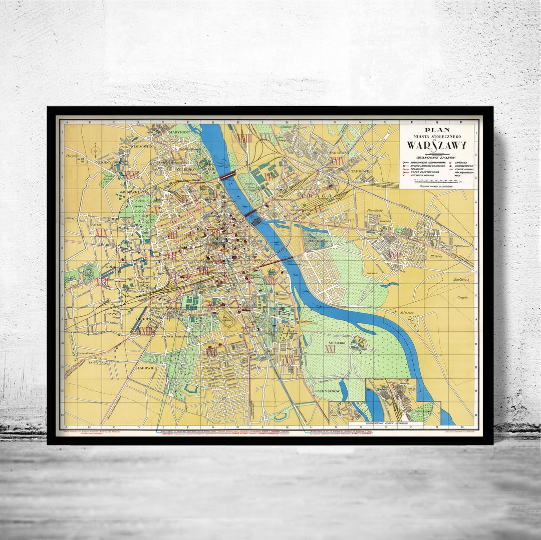 Old Map of Warsaw 1925 Poland Vintage Map | Vintage Poster Wall Art ...