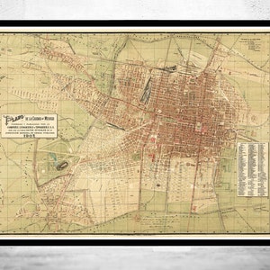 Old Map of Mexico City 1907 Vintage Map Vintage Poster Wall Art Print ...