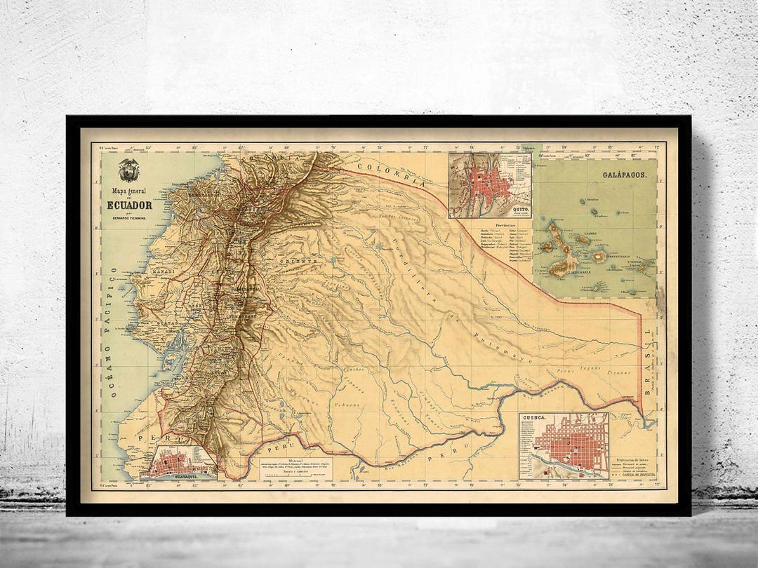 Old Map of Ecuador 1894 Equator Republic Vintage Map | Vintage Map Wall ...