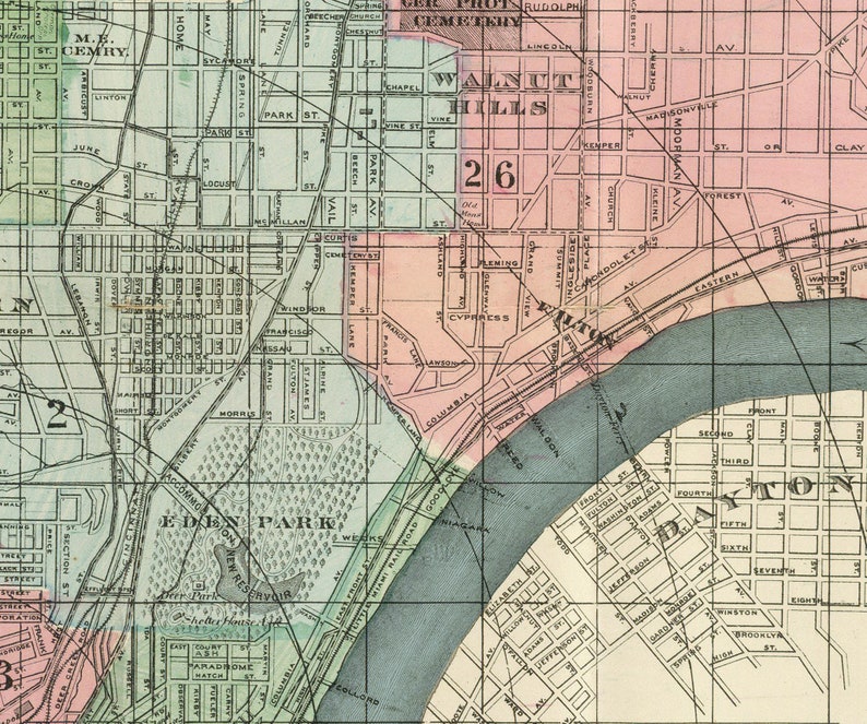 Old Map of Cincinnati and Suburbs Covington and Newport 1880 | Etsy