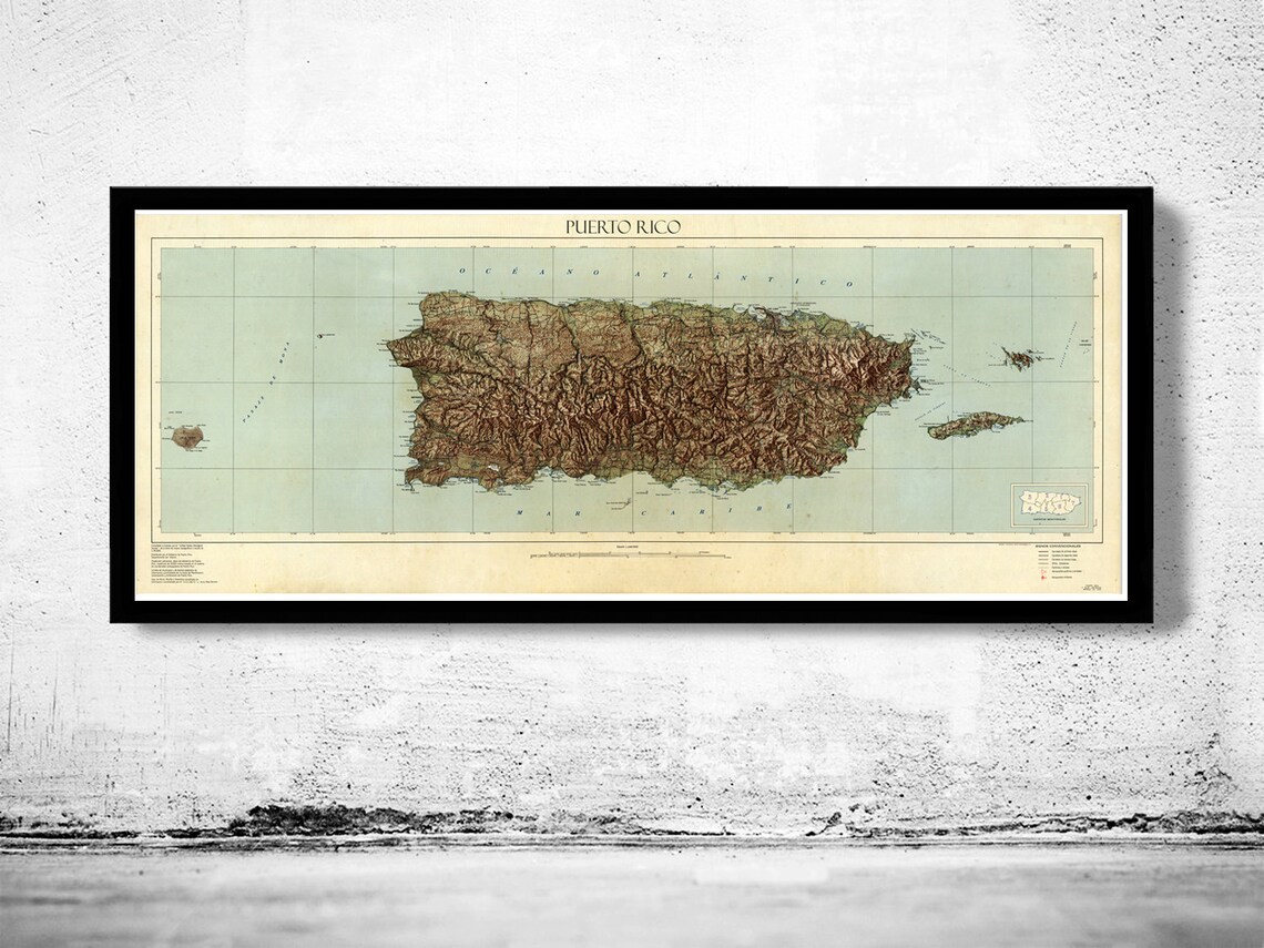 Old Map of Puerto Rico and Adjacent Islands Vintage Poster | Etsy