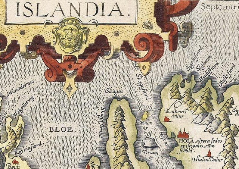 Old Map of Iceland Islandia 1542 Island Sea Monsters Vintage Map | Wall ...