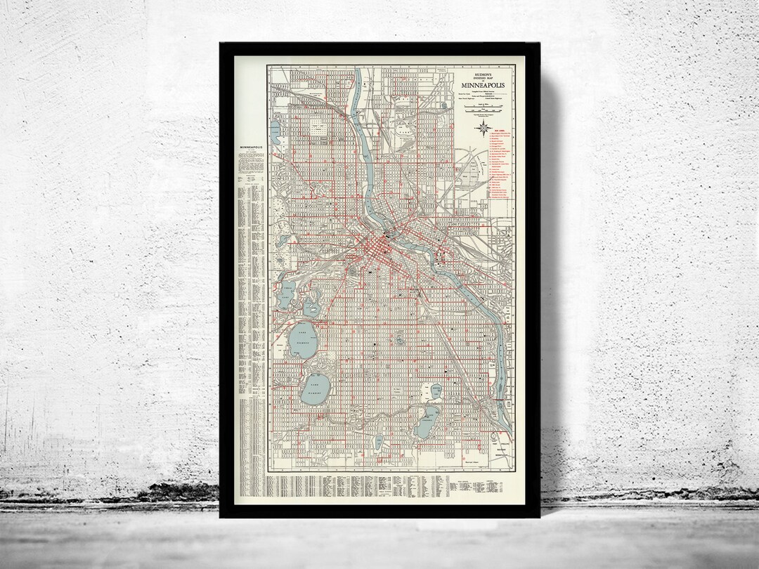 Old Map of Minneapolis 1945 Vintage Map Vintage Poster Wall Art Print ...