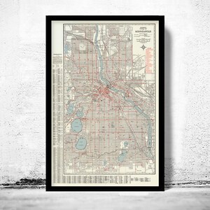Old Map of Minneapolis 1945 Vintage Map Vintage Poster Wall Art Print ...