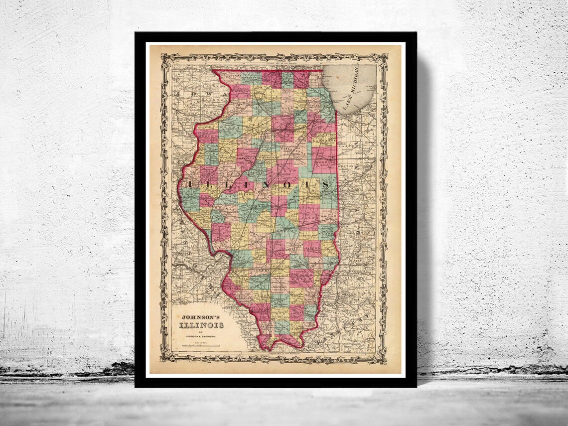 Old Map Illinois 1860 Vintage Map Vintage Poster Wall Art - Etsy