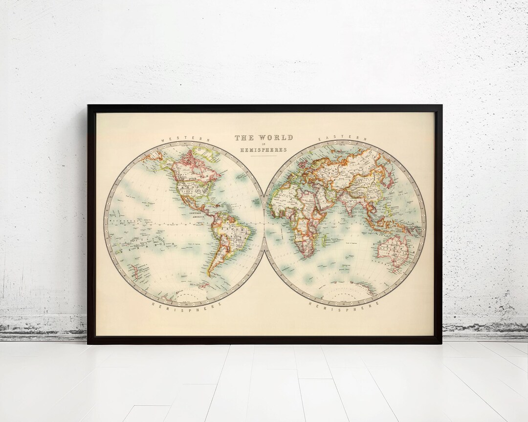 Old World Map Atlas Vintage World Map 1912 Two Hemispheres | World Map ...