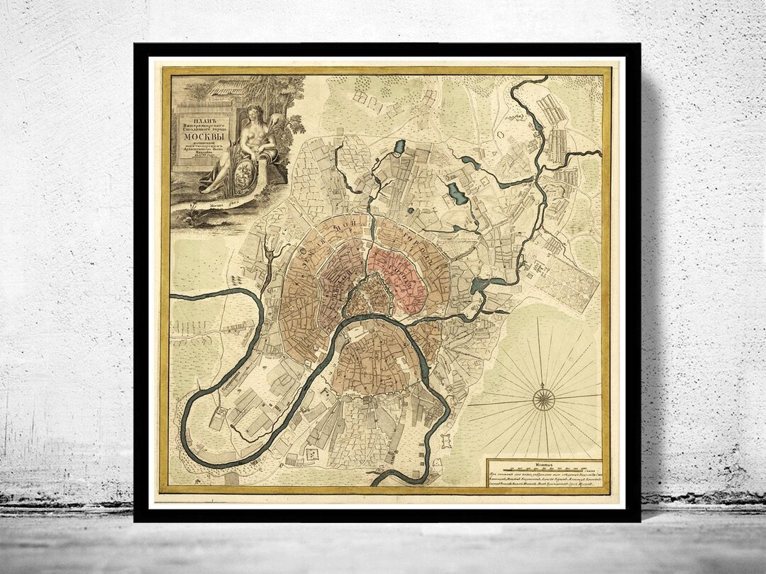 Old Map of Moscow Russia 1745 Vintage Map | Vintage Map Wall Art Print ...